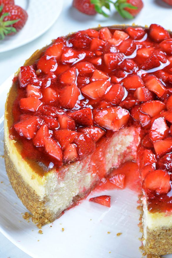 Easy Strawberry Cheesecake Recipe-Baked Strawberry Cheesecake From Scratch