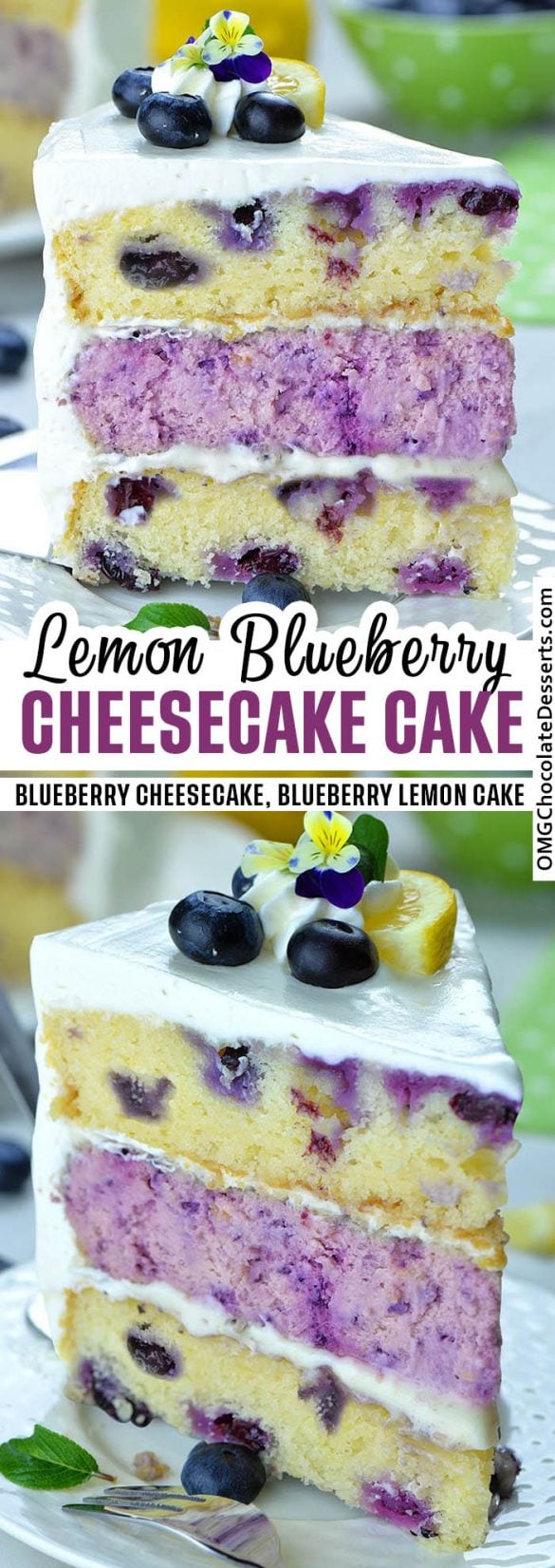 Lemon Blueberry Cheesecake Cake Recipe | OMG Chocolate Desserts