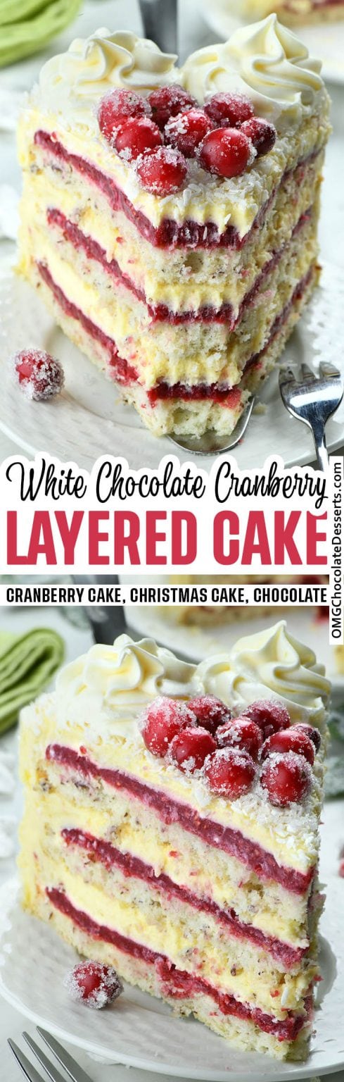 White Chocolate Cranberry Layered Cake - OMG Chocolate Desserts