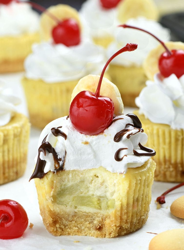 Mini Banana Split Cheesecakes - OMG Chocolate Desserts - Banana Chesecakes