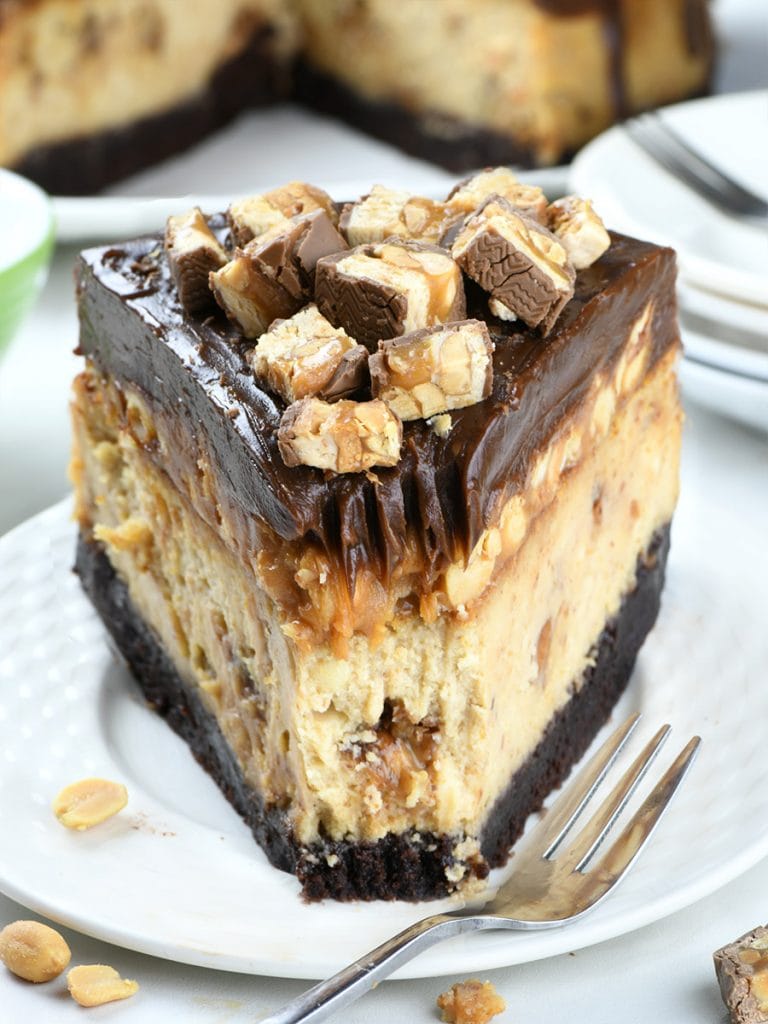 Peanut Butter Snickers Cheesecake - OMG Chocolate Desserts